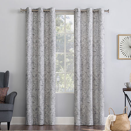 Kenji Medallion Draft Shield Fleece Insulated Room Darkening Grommet Curtain Panel - Gray
