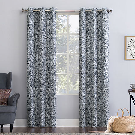 Kenji Medallion Draft Shield Fleece Insulated Room Darkening Grommet Curtain Panel - Navy