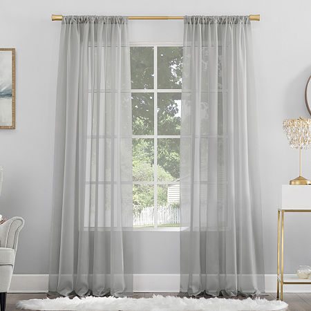 Mallory Sheer Voile Rod Pocket Curtain Panel - Silver-Tone