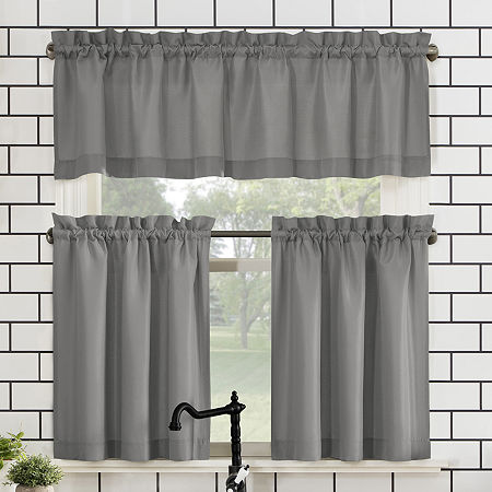 Martine Microfiber Semi-Sheer Rod Pocket Kitchen Curtain Valance and Tiers Set - Gray