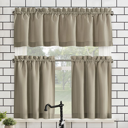 Martine Microfiber Semi-Sheer Rod Pocket Kitchen Curtain Valance and Tiers Set - Taupe