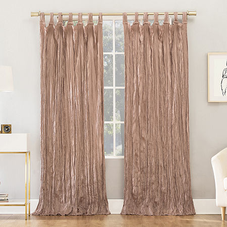 Odelia Distressed Velvet Semi-Sheer Tab Top Curtain Panel - Blush