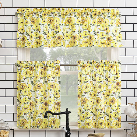 Click here for Sunny Sunflower Print Semi-Sheer Rod Pocket Kitche... prices