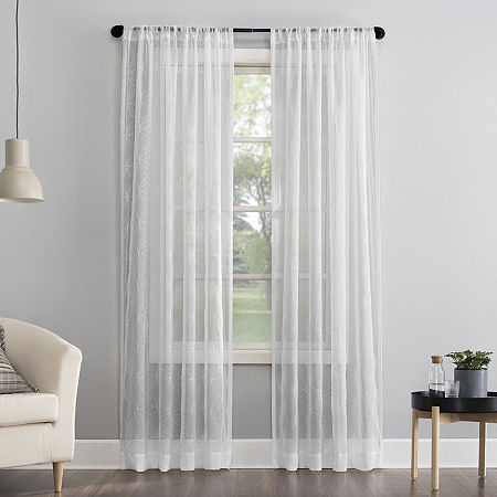 Tamaryn Embroidered Trellis Sheer Rod Pocket Curtain Panel - White