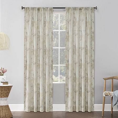 Hilary Watercolor Floral Linen Blend Semi-Sheer Rod Pocket Curtain Panel - Multicolor