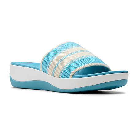 Clarks Cloudsteppers Womens Arla Hollis Slip-On Flat Sandals - Light Blue Combi Textile