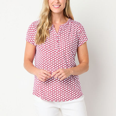 Liz Claiborne Womens Split Crew Neck Short Sleeve Blouse  Petite Xx-large  Red