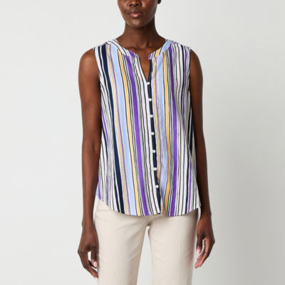 Liz Claiborne Womens Split Crew Neck Sleeveless Tank Top - JCPenney