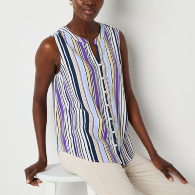 Liz Claiborne Womens Split Crew Neck Sleeveless Tank Top - JCPenney