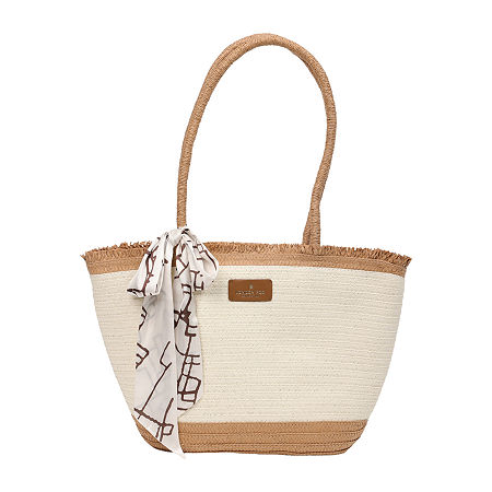 Click here for London Fog Top Ruffel Straw Tote Bag  One Size  Wh... prices