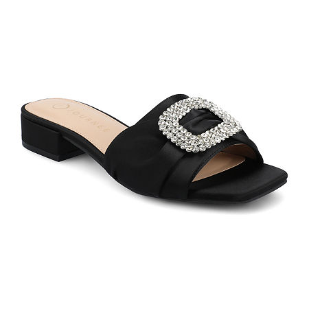 Journee Collection Womens Flavia Slip-On Embellished Sandals - Black Satin