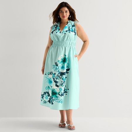 Click here for Melonie T Womens Plus Sleeveless Floral Midi Fit +... prices