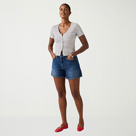 Click here for Levis Womens Cotton Cinch-Waist Denim Shorts - Kis... prices