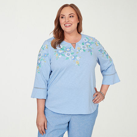 Click here for Alfred Dunner Womens Plus Keyhole Neck Bell 3/4 Sl... prices