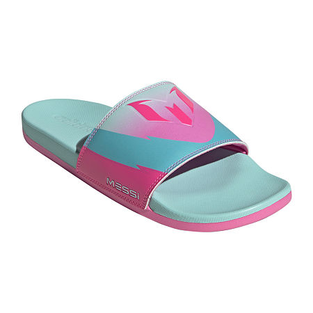Adidas Mens Adilette Comfort Messi Slide Sandals from Finish Line - Flash Aqua  Pink