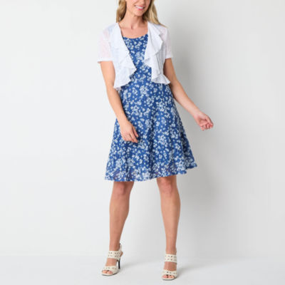 Perceptions Womens Floral Jacket Dress Petite, Color: White Denim ...