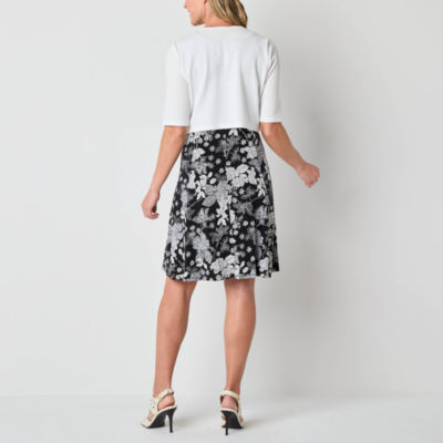 Perceptions Womens Floral Jacket Dress Petite, Color: White Black ...