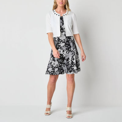 Perceptions Womens Floral Jacket Dress Petite, Color: White Black ...