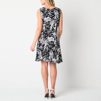 Perceptions Womens Floral Jacket Dress Petite, Color: White Black ...