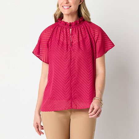 Liz Claiborne Womens Crew Neck Short Sleeve Blouse  Small  Red
