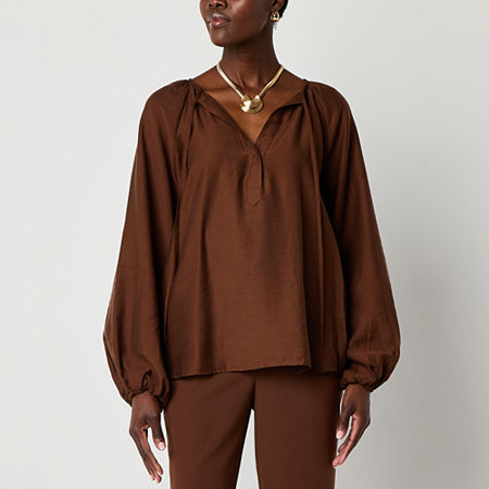 Click here for Worthington Womens Split Tie Neck Long Sleeve Blou... prices