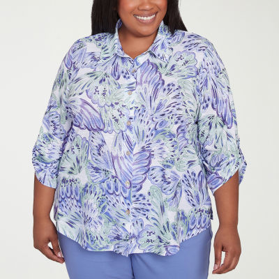 Alfred Dunner Santa Fe Womens 3/4 Sleeve Roll Tab Sleeve Stretch Fabric ...