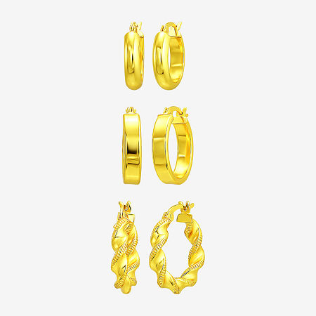Click here for Womens 14K Gold Over Silver 3 Pair Earring Set  On... prices