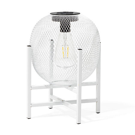 Glitzhome 11.5 H Metal Mesh Solar Powered Outdoor Lantern with Stand - White
