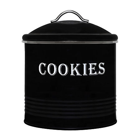 Click here for Blue Donuts Tin Black Cookie Jar Canister  One Siz... prices