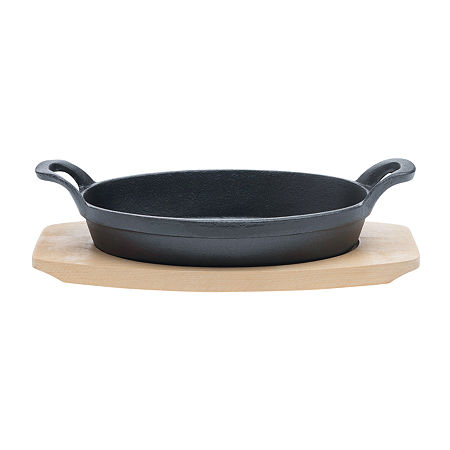 Basic Essentials 2 Piece Cast Iron Oval Sizzler Plate Set - Black