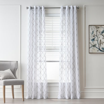 Regal Home Bayview Grommet Top Embroidered Sheer Single Curtain Panel ...