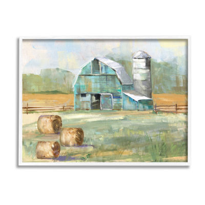 Stupell Industries Contemporary Blue Farm Barn Framed Print, Color ...
