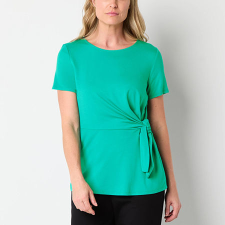 Liz Claiborne Womens Round Neck Short Sleeve Blouse  X-small  Green