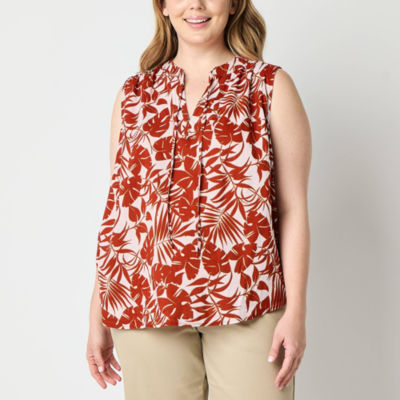 St. John's Bay Plus Womens Split Tie Neck Sleeveless Easy-on + Easy-off ...