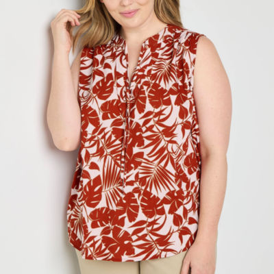 St. John's Bay Plus Womens Split Tie Neck Sleeveless Easy-on + Easy-off ...