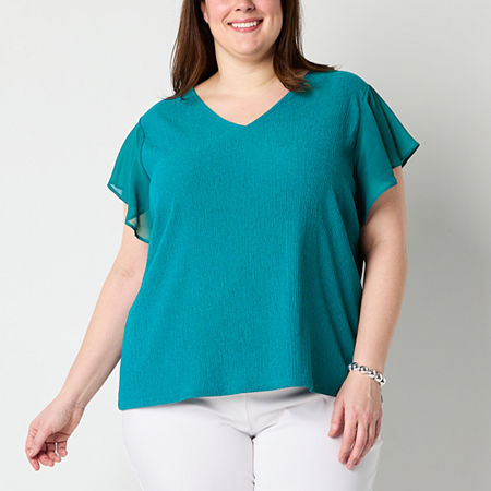 Click here for Liz Claiborne Womens Plus V Neck Short Sleeve Blou... prices