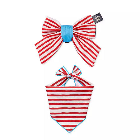 Click here for Paw & Tail Striped Dog Bandana & Bow Set  One Size... prices
