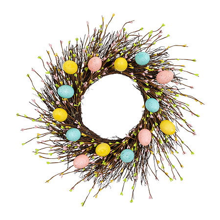Click here for Nearly Natural 20 Pastel Easter Egg Twig Wreath  O... prices