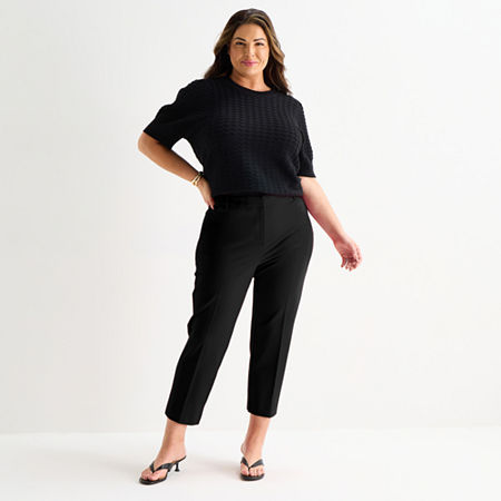Liz Claiborne Emma Womens Plus Slim Mid Rise Ankle Pant  16w  Black