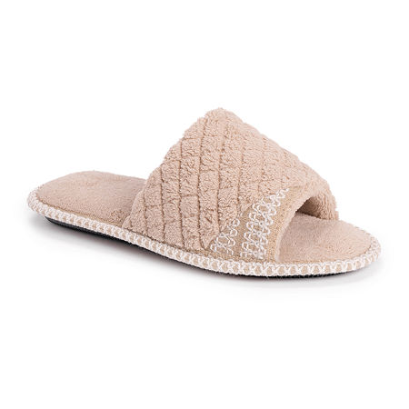Muk Luks Womens Sally Open Toe Scuff Slippers - Honey wheat