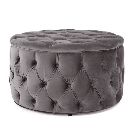 Click here for Zelfa Round Wooden Tufted Ottoman  One Size  Gray prices