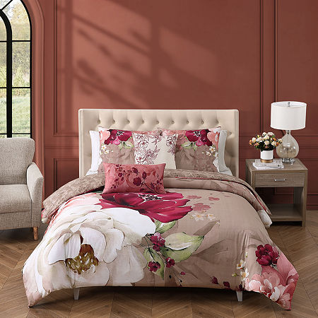 Bebejan Florence Bedding 220 Thread Count 100 Cotton 5 Piece Queen Size Reversible Comforter Set - Sand