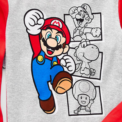 Boys Super Mario Crew Neck Long Sleeve 4-pc. Pajama Sets, Color: Grey ...
