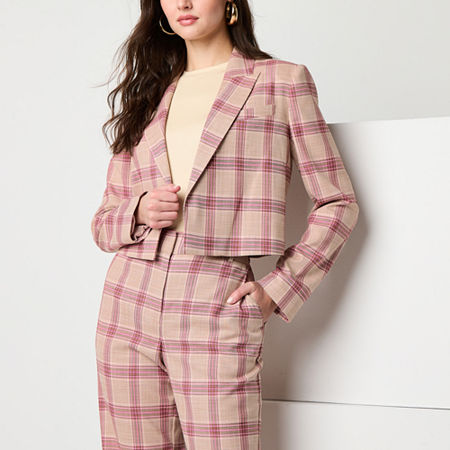 Worthington Womens Plaid Regular Fit Blazer  12 Petite  Pink