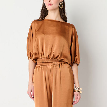 Click here for Worthington Womens Round Neck 3/4 Sleeve Satin Blo... prices
