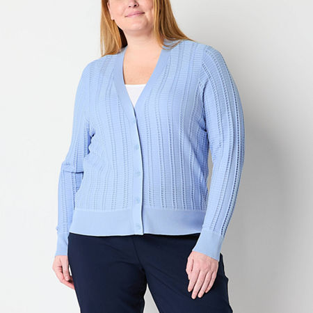 Liz Claiborne Womens V Neck Long Sleeve Button Plus Cardigan  5x  Blue