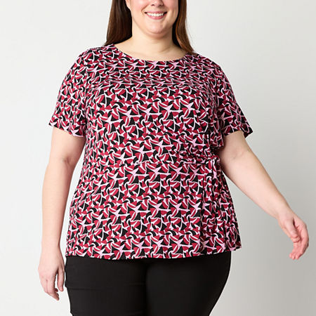 Liz Claiborne Womens Round Neck Short Sleeve Plus Blouse  5x  Black