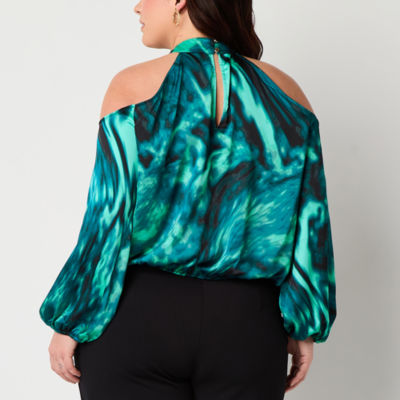 Bold Elements Womens Keyhole Neck Long Sleeve Satin Plus Blouse, Color ...