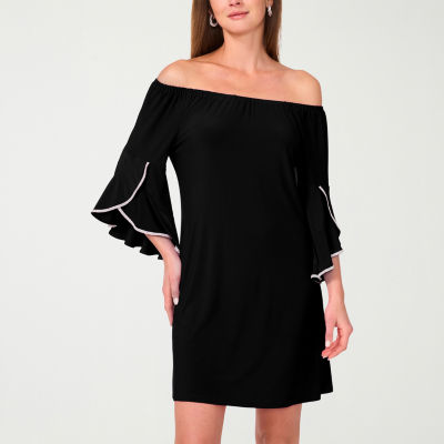 MSK Off The Shoulder Womens 3/4 Sleeve Shift Dress, Color: Black - JCPenney