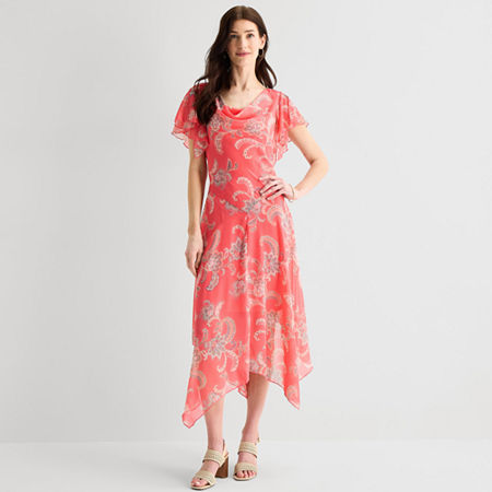 Click here for Robbie Bee Womens Midi Draped Neck Short Sleeve Fl... prices